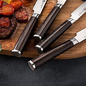CHUZHEN Steak Knives Set of 4, Kitchen Steak Knife 5 Inch, High Carbon Stainless Steel, Non-serrated Blade, Pakkawood Handles, Dinner Knives with Gift Box