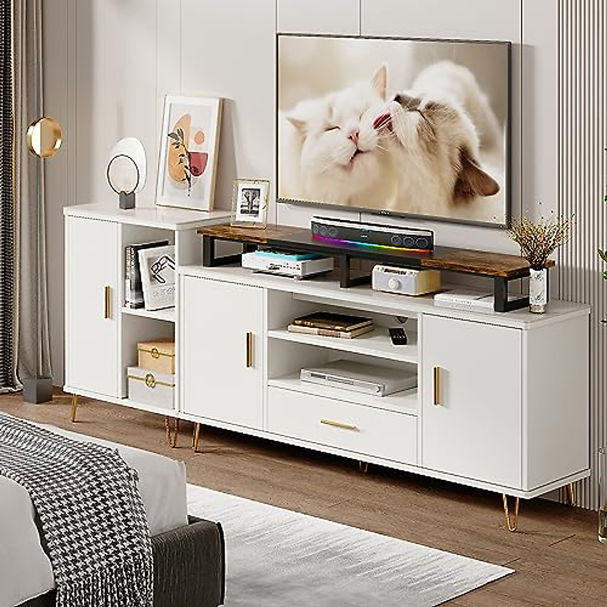 YAOHUOO 47" Large TV Riser for 32-60 inch TV, TV Riser Stand Shelf with Steel Legs,Tabletop TV Stand Riser for Home Office,Rustic Brown