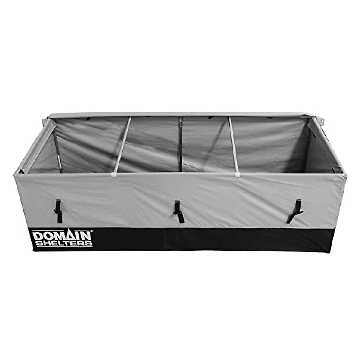 Domain Shelters Deck Box 176 Gallon 6' x 2' x 2' Outdoor Patio Backyard Garden Storage Container with Removable Weather Bars, Gray/Black