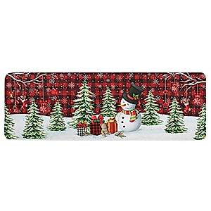 Libaoge Kitchen Mat Rug 1 PCS Christmas Snowman Xmas Tree Red Buffalo Plaid Runner Rug Anti-Fatigue Comfort Memory Foam Standing Mat Non-Slip Floor Door Mat for Bathroom Bedroom 18x59in