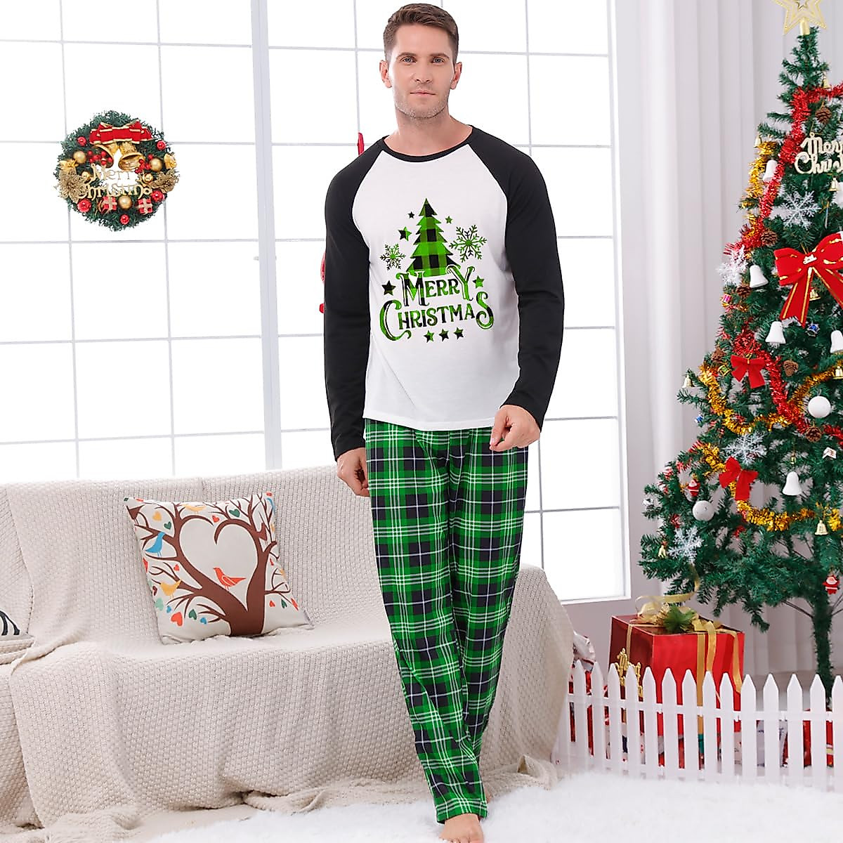 Awoscut Christmas Family Matching Pajamas Christmas Pjs Holiday Nightwear Sleepwear Sets Long Sleeve Pjs(S#697, Dog, L)