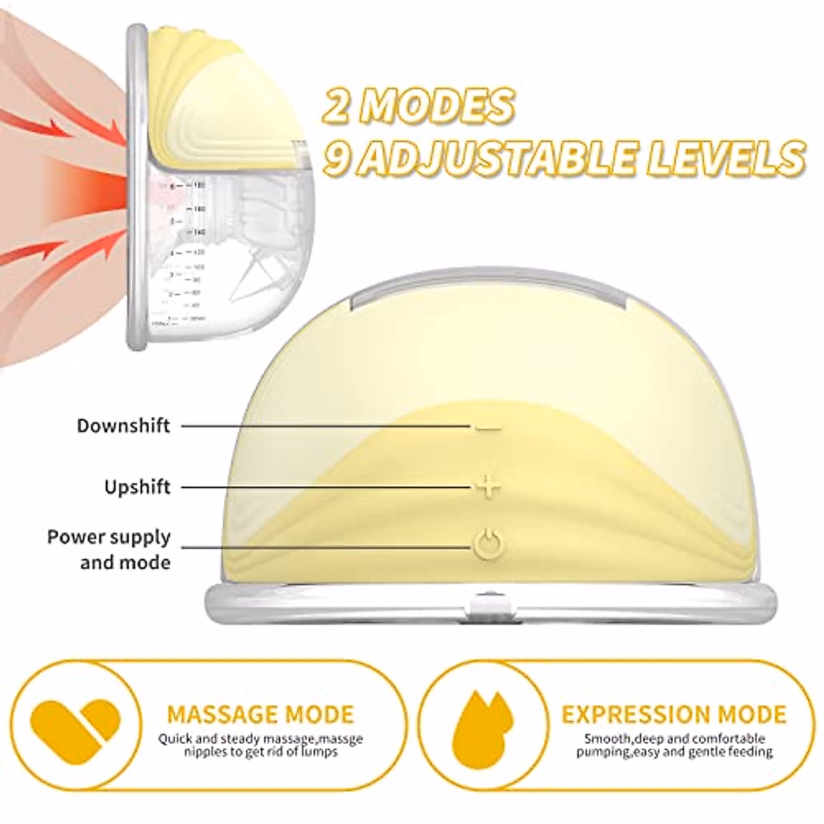 Wearable Breast Pump Electric,Hands Free 2 Modes 9 Levels Worn in-Bra Low Noise Painless Lactation Breastfeeding All-in-One Automatic Portable Hands Free Wireless Breast Pump Invisible 24mm (1Pc)