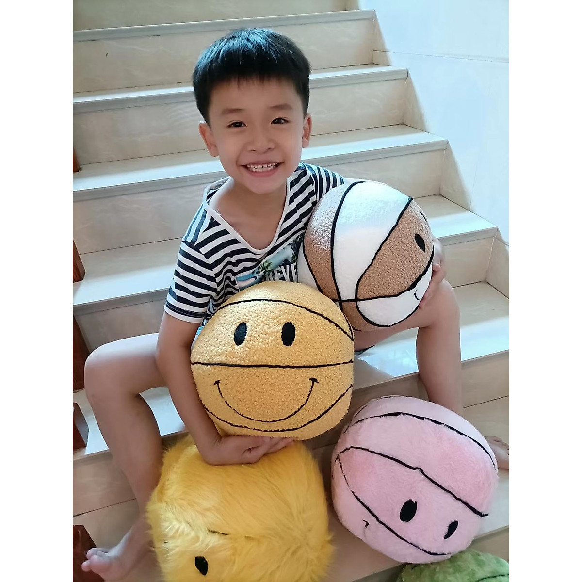 bLwhzfi 11 inch Simple Like-Smile Face Basketball Like-Smile Face Pillow Plush Throw Pillow Gift Home Funny Expression Children's Room Decoration (Cashmere - Yellow)……