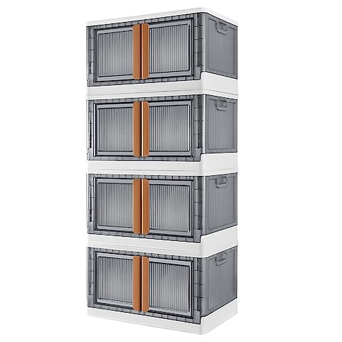 Shahoo Storage Bins with Lids, 19 Gal Pack 4 Clear Plastic Collapsible Containers, Equipped with Door, Stackable Storage Box with Latching Buckles & Wheel, Organizer for Bedroom, Livingroom, Kitchen