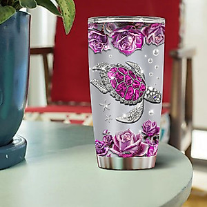 WONWIX Personalized Sea Turtle Coffee Mugs For Mom Women Adults Sea Turtles Lovers Water Bottle Travel Mug Jewelry Mothers Day Birthday Christmas Valentine 20oz Stainless Steel Cup With Lid