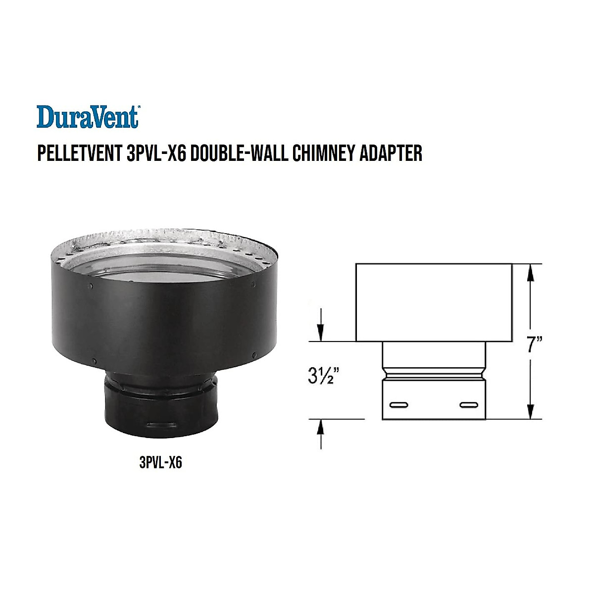 DuraVent 3PVL-X6 PelletVent Double-Wall Air-Insulated Pellet Stove Chimney Adapter with Stainless Steel Inner Wall and Galvalume Outer Wall, 6" Diameter