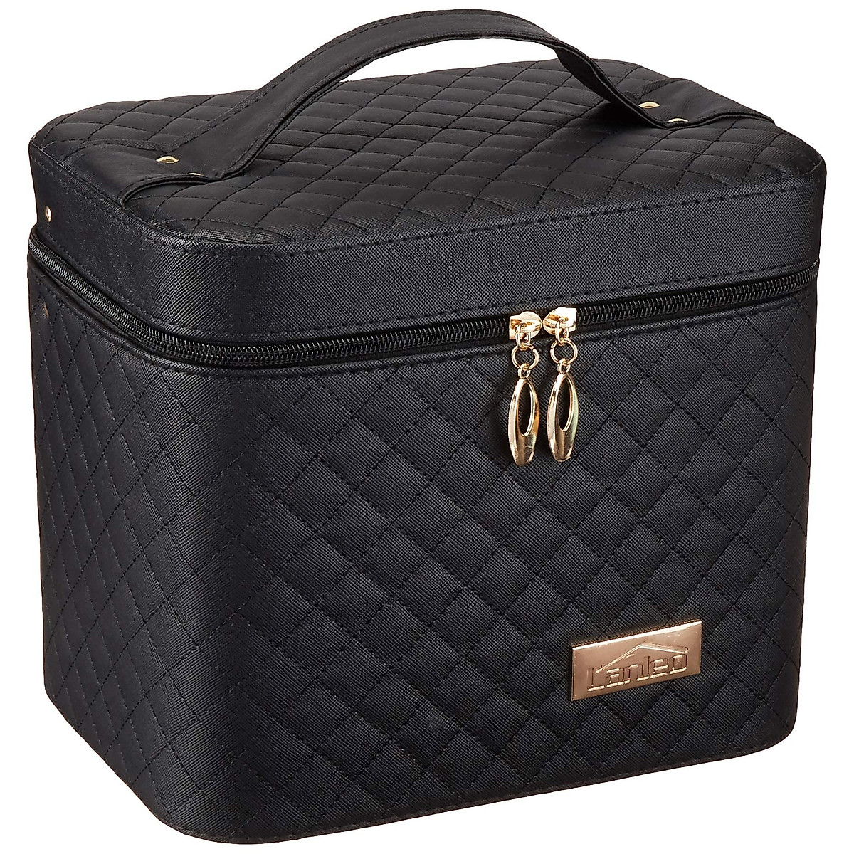 Sooyee Makeup Bag,Makeup Organizer with Mirror,Cosmetic Travel Bag with Fold Tray, Cosmetic Bags for Women Designed To Fit All Cosmetics Professional Makeup Case,Black