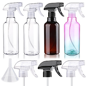 Hethyo 4 pack Plastic Spray Bottles Empty Spray Bottle 16.9oz/500ml Heavy Duty Spraying Bottles Mist/Stream Water Bottle for Cleaning Solutions, Hair, Cooking (2Clear&1 brown&1 gradient)