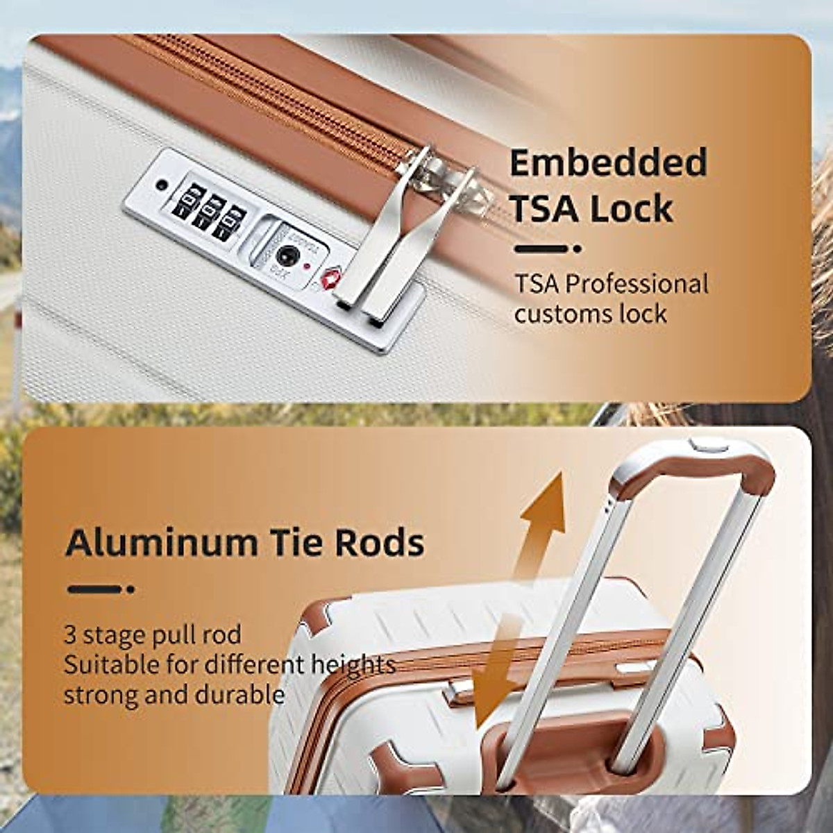 Melalenia Luggage 10 Piece Sets Clearance,Large Suitcase Set Spinner Wheels with TSA Locks,Hard Shell Luggage Sets for Women Travel Suitcase (White brown)