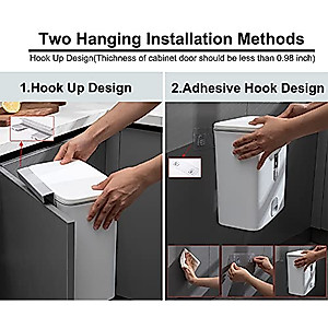 Sooyee Trash Can Kitchen Bathroom Trash Can with Lid,2.4 Gallon Small Trash Can,Hanging or Standing Plastic Compost Bin for Cupboard/Bedroom/Office/Camping,Waste Basket,White