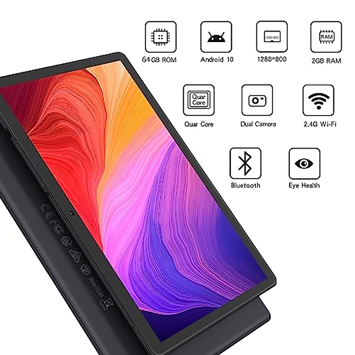 PRITOM 10'' Tablet Android 10 Phone Tablet with SIM Slot, 64GB Quad Core, IPS Touchscreen, 8MP Rear Camera WiFi GPS Bluetooth USB C, Support 3G Phone Call, Black