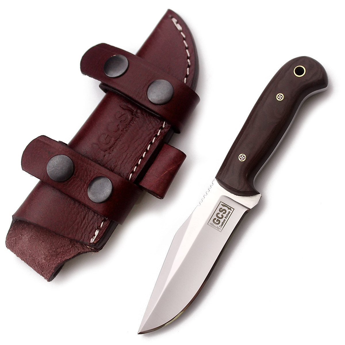 GCS Handmade Micarta Handle D2 Tool Steel Tactical Hunting Knife with leather sheath Full tang blade designed for Hunting & EDC GCS 317