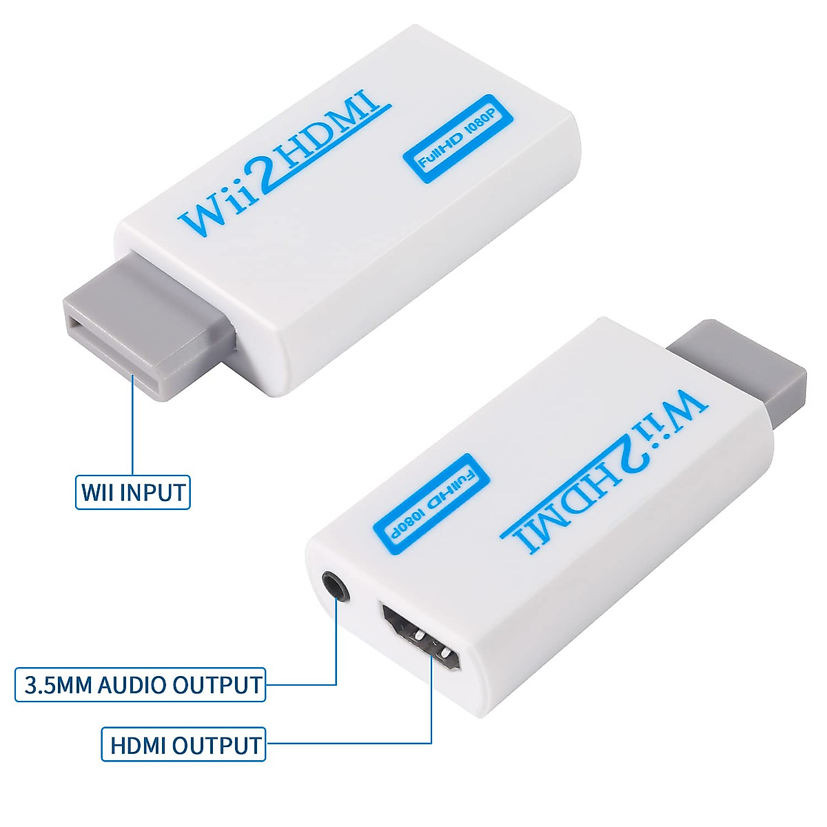 Aokin Wii to HDMI Converter, Wii to HDMI Adapter 1080P 720P Output Video with 3.5mm Audio Jack, fit for Wii Connect HDTV, Monitor - Supports All Wii Display Modes, Includes 1.5m/4.9feet HDMI Cable
