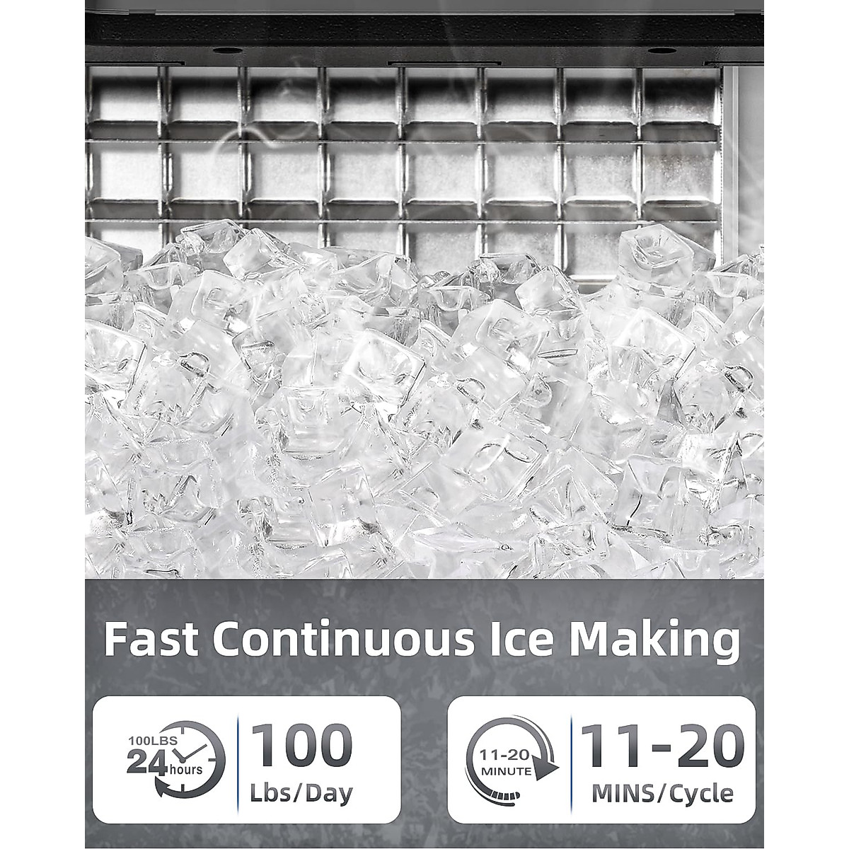 Commercial Ice Maker Machine, 100 lbs/24H Under Counter Ice Machine with 2 Way Water Inlet, 33lbs Ice Storage, Stainless Steel Freestanding, Self Cleaning Ice Makers for Home/Bar/Restaurant/Outdoor