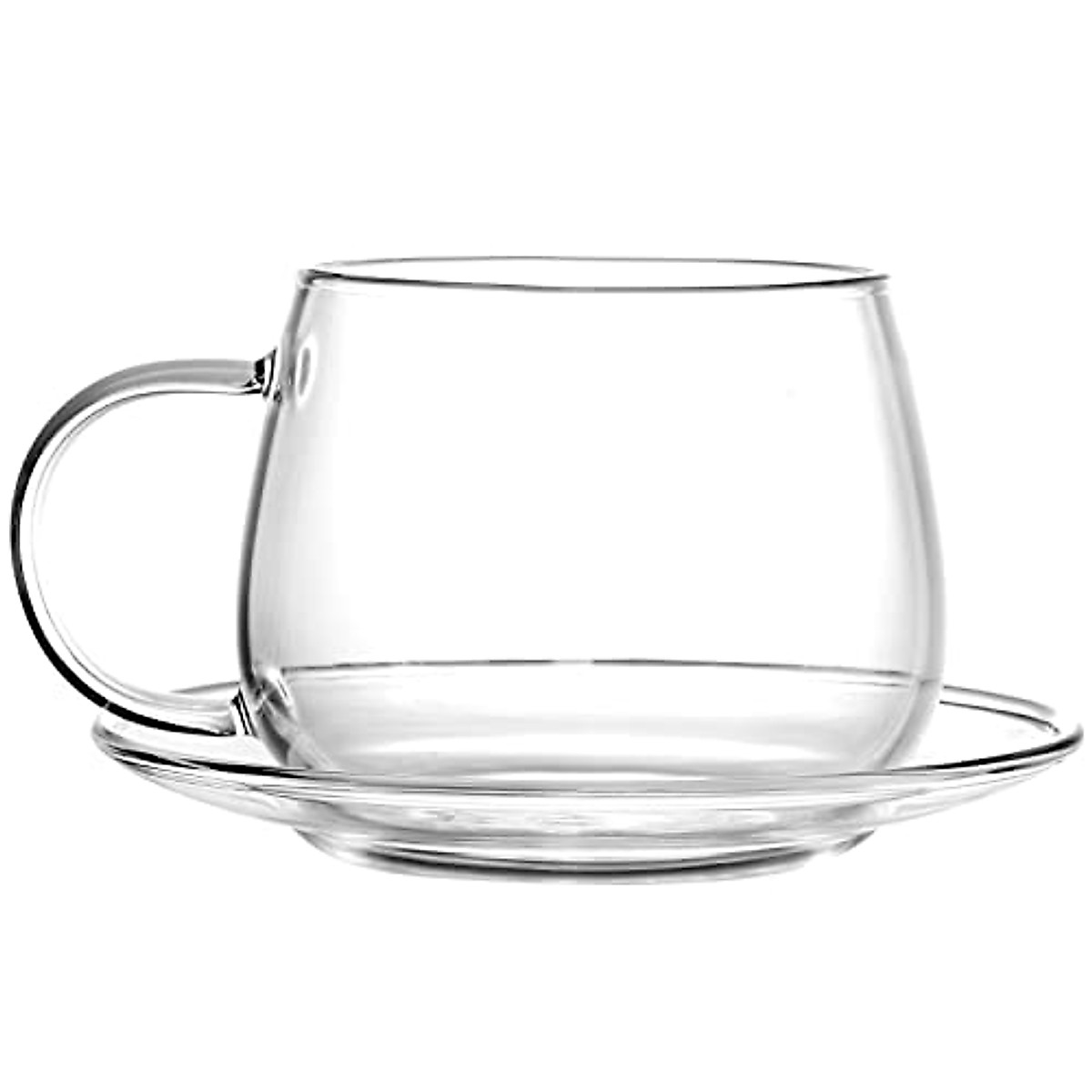 Tosnail 4 Pack 11oz Glass Cups and Saucers Set Glass Coffee Mugs Set, Coffee Cup with Handle, Drinking Glasses for Latte, Cappuccino, Mocha, Hot Chocolate, Tea, Juice and Hot or Iced Beverage