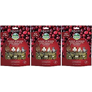 Oxbow 3 Pack of Cranberry Simple Rewards Small Pet Treats, 3 Ounces Each, with Hay