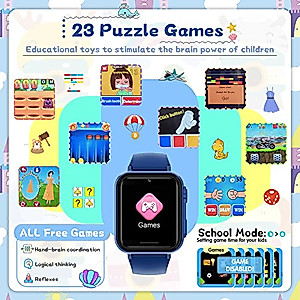 Smart Watch for Kids Watches - Kids Game Smart Watch Girls Boys Ages 4-12 Years with Music Player HD Touch Screen 23 Games Camera Alarm Video Pedometer Flashlight Kids Smartwatch Gift Toys (Blue)