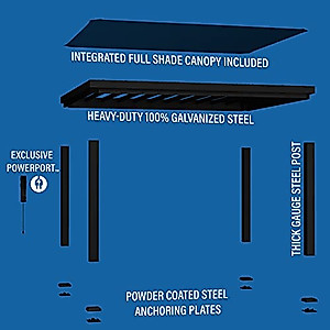 Backyard Discovery Trenton 14x12 All Season Galvanized Steel Pergola, Black, Sail Shade Soft Canopy, Rust Resistant, Support Wind and Snow, Patio, Deck, Backyard, Garden