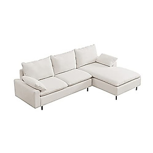 100'' Linen L-Shaped Right-Hand Facing Sectional Sofa with Metal Legs and 2 Pillows(Beige)