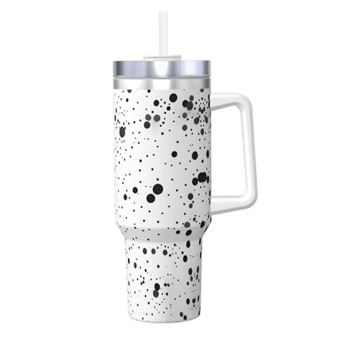 HULIBIN Black And White Dot Print Double Deck Stainless Steel Travel Coffee Cup With Lid 40 Oz Ice Bully Cup