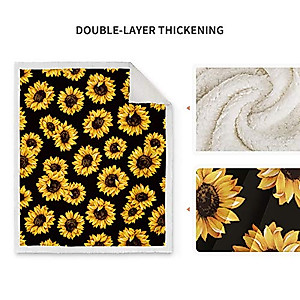 Jekeno Sunflower Sherpa Blanket Soft Warm Print Throw Blanket Lightweight for Kids Adults Women Gift 50"x60"