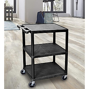 Luxor Multipurpose Storage Utility Cart 3 Shelves Structural Foam Plastic - Black
