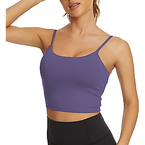 Tandisk Women Padded Sports Bra Fitness Workout Running Shirts Yoga Tank Top Vintage Purple M