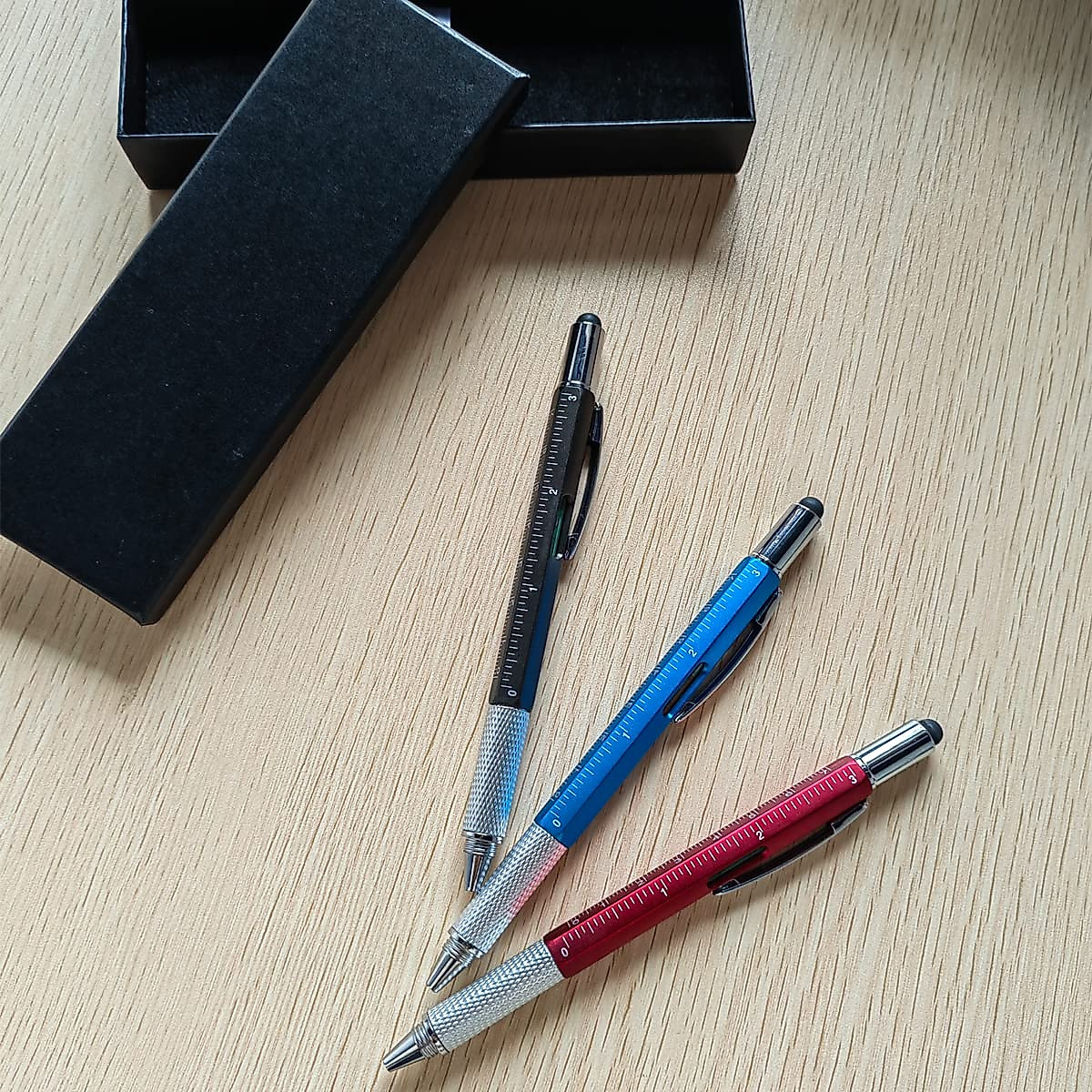 Ankaful Multi Tool Pen with Gift Box, 6 in 1 Multifunctional Gadget Pen with Stylus, Flat and Phillips Screwdriver Bit, Ruler, Level Gauge, Ballpoint Pen Unique Gifts for Men Dad(2 PCS-Red&Blue)