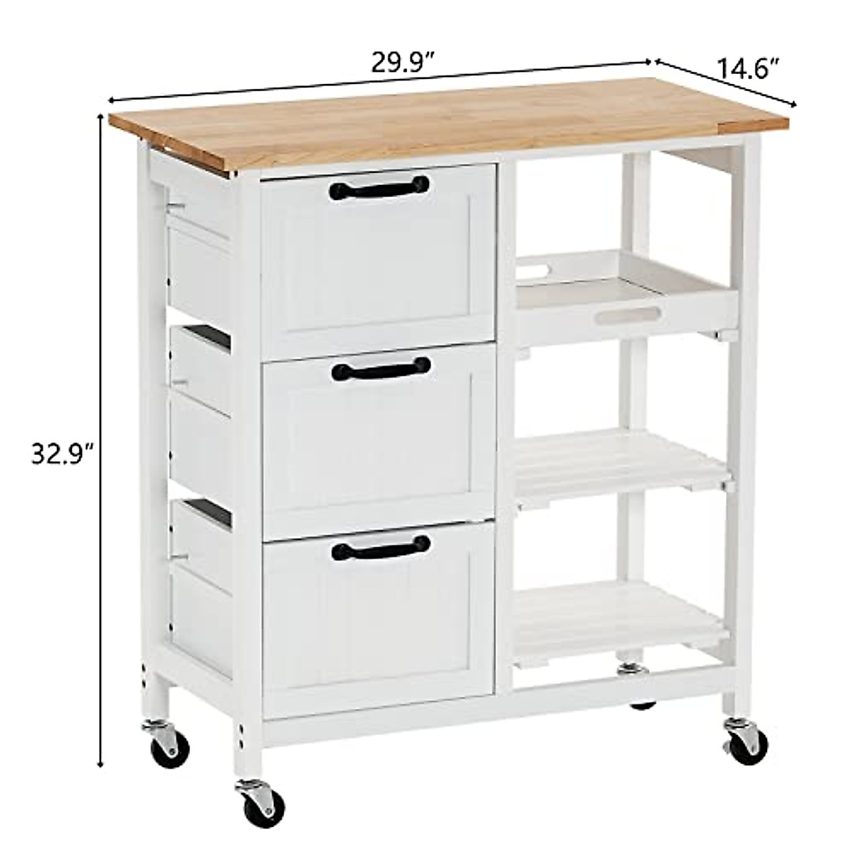 White Rolling Kitchen Island with Storage,Drawer Storage Islands &Carts Mobile Storage Islands,Portable Kitchen Cart Cabinets Rolling Kitchen Island Table on Wheels with Storage Cabinet 76 x 37x 84CM