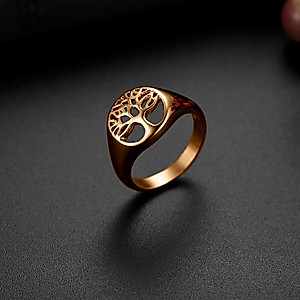 Rofusn Women Men's Hollow Tree of Life Ring, Stainless Steel Religious Vintage Life Tree Round Signet Band Rings for Wedding Band Anniversary