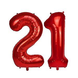 AULE 40 Inch Big Red Foil 21 Number Balloons for Women Large 21st Happy Birthday Decorations Giant Huge Helium Mylar 12 Anniversary Party Decor