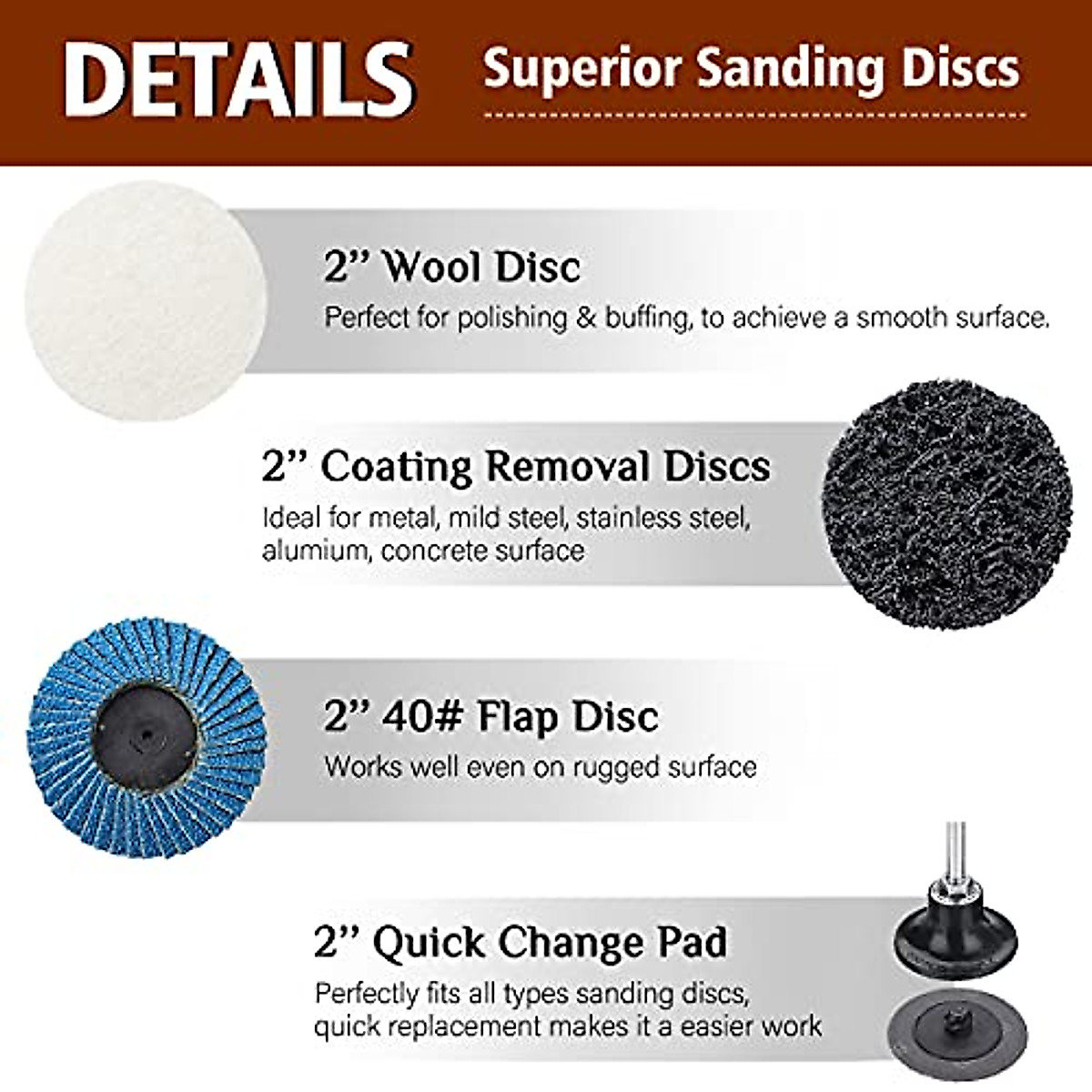 DRILLPRO 70Pcs Sanding Discs Set, 2 inch Quick Change Discs with 1/4 inch Holder, Surface Conditioning Discs for Die Grinder Surface Strip Grind Polish Burr Finish Rust Paint Removal(Updated)