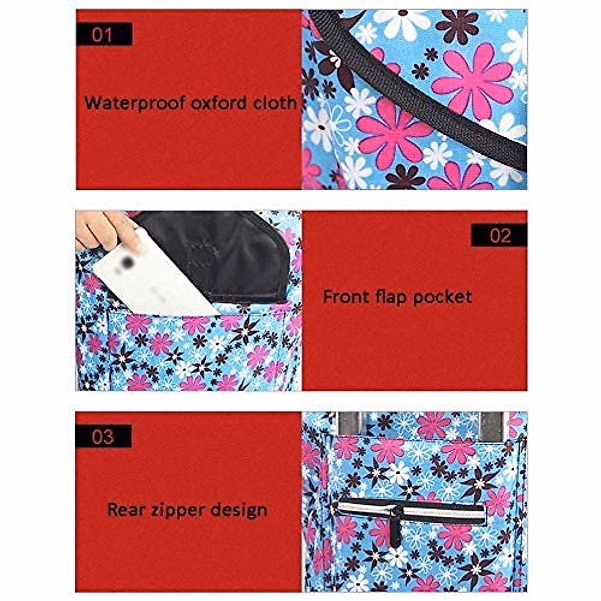 Shopping Trolley on Wheels Multi Function Shopping Cart Telescopic Folding Aluminum Alloy Universal Wheel Bag Waterproof Fabric Capacity Increased Storage Hand Trucks,Multi Colored-Blue ,S