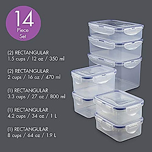 LocknLock Easy Essentials Food Storage lids/Airtight containers, BPA Free, 14 Piece - Rectangle, Clear