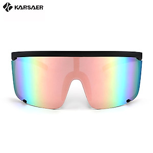 Karsaer Vision Shield Sunglasses for Men Women Oversized Neon 80s 90s Visor Shades Sports Style Outdoor Cycling Ski
