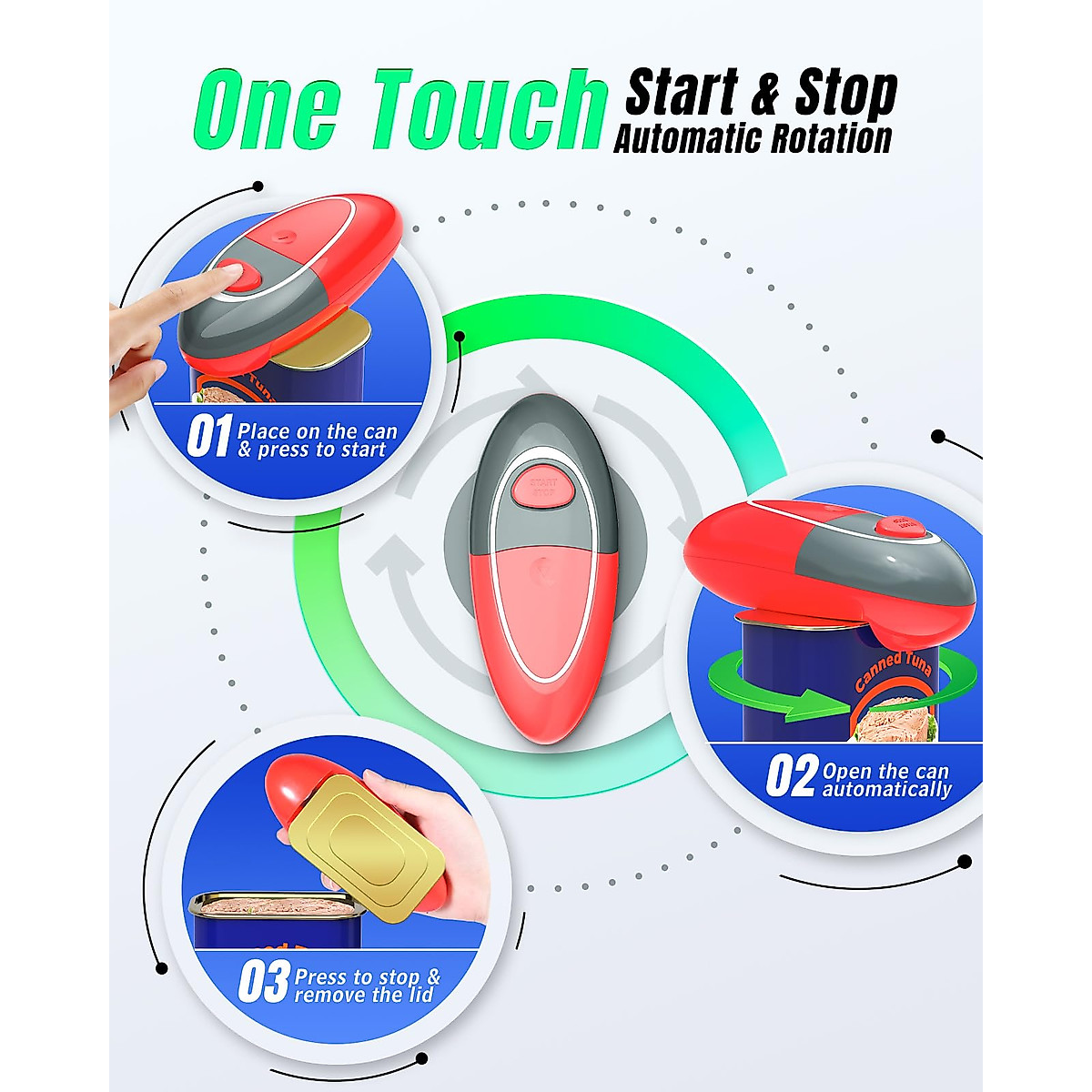 One Touch Electric Can Opener Open Almost Can with Smooth Edge, Electric Can Openers for Kitchen Food-Safe Magnetic Catches Cover, Electric Can Opener for Seniors, Arthritis and Chef