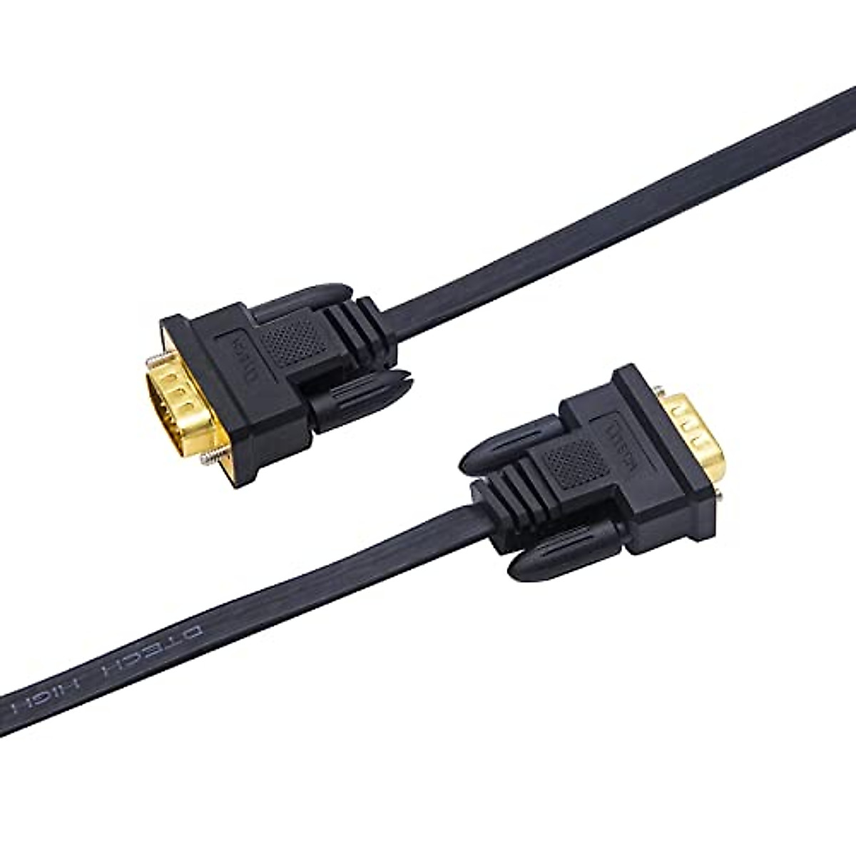 DTech Thin Computer Monitor VGA Cable 6ft Standard 15 Pin Connector Male to Male VGA Cord Flat Wire for Desktop (6 Feet, Black)