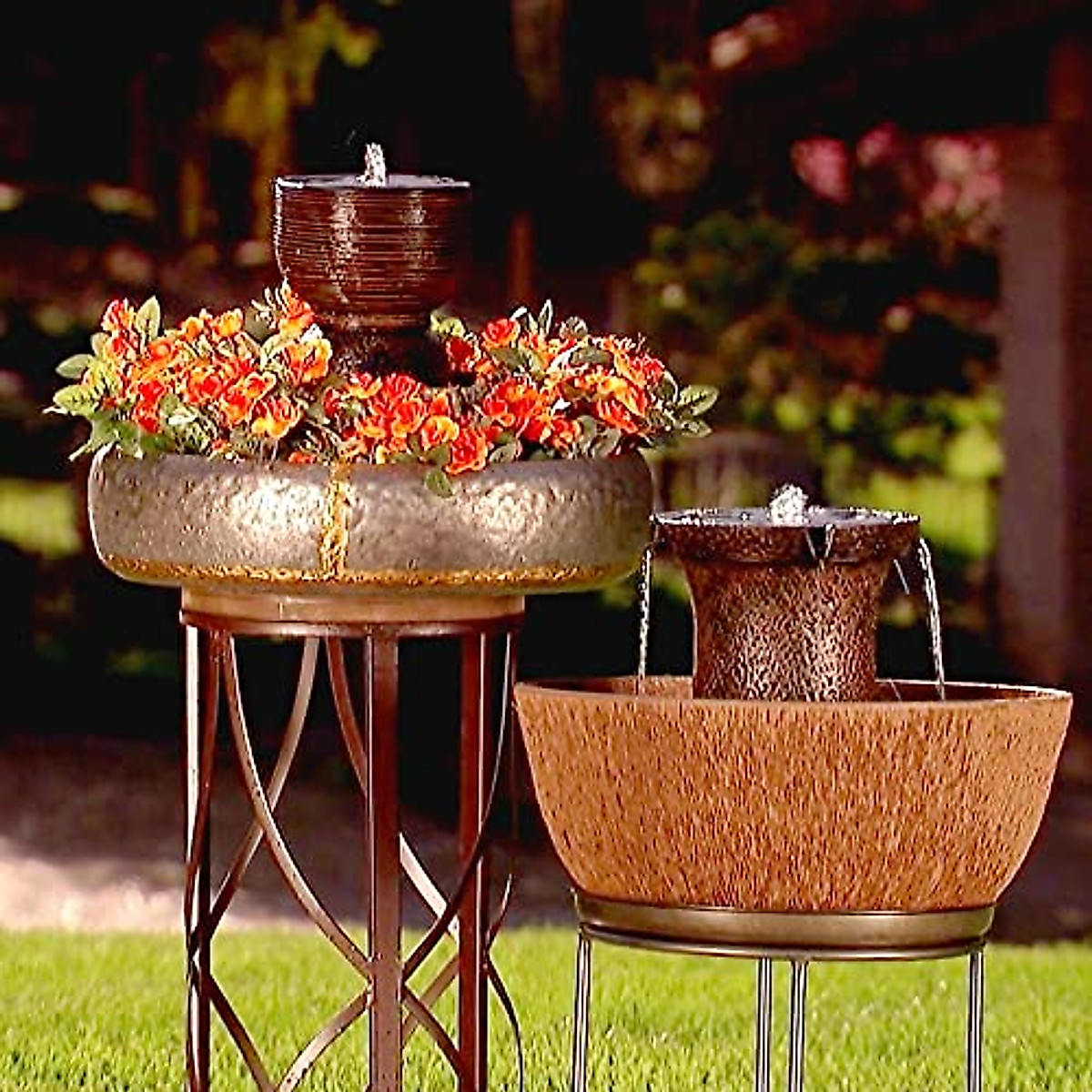 Bernini Veloce 4-in-1 Instant Water Fountain with Planter Turns Any Water Container Into A Decorative Fountain, Flippable Cordless Water Fountains for Soothing Sounds Indoor or Outdoor (Brownstone)