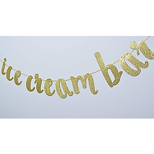 Ice Cream Bar Banner Hanging Garland for Ice Cream Theme Party Birthday Wedding Engagement Baby Shower Party Photo Prop Sign (Gold Glitter)