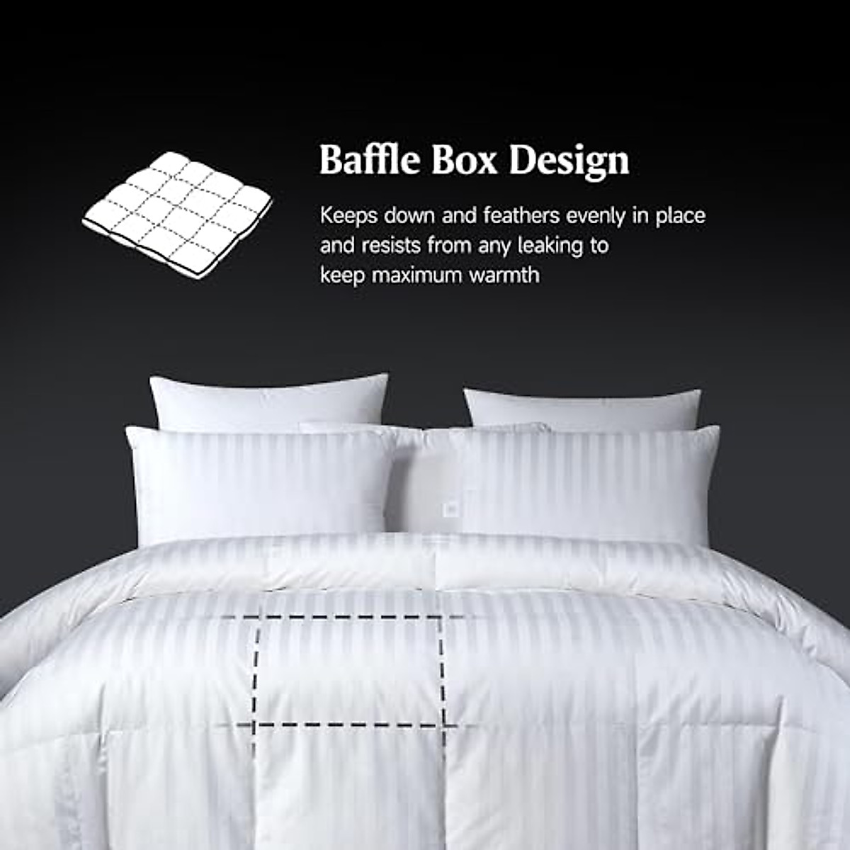 Beautyrest US Grown Cotton All Seasons Warmth Exceptional Hungarian White Goose Down Comforter King Size-750 Fill Power 500TC Damask Stripe Fabric