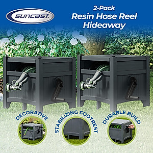 Suncast Hideaway 100 Foot Garden Hose Reel for 5/8 Inch Hoses with Stay Up Lid and Crank Handle for Outdoor Storage, Cyberspace, 2 Pack