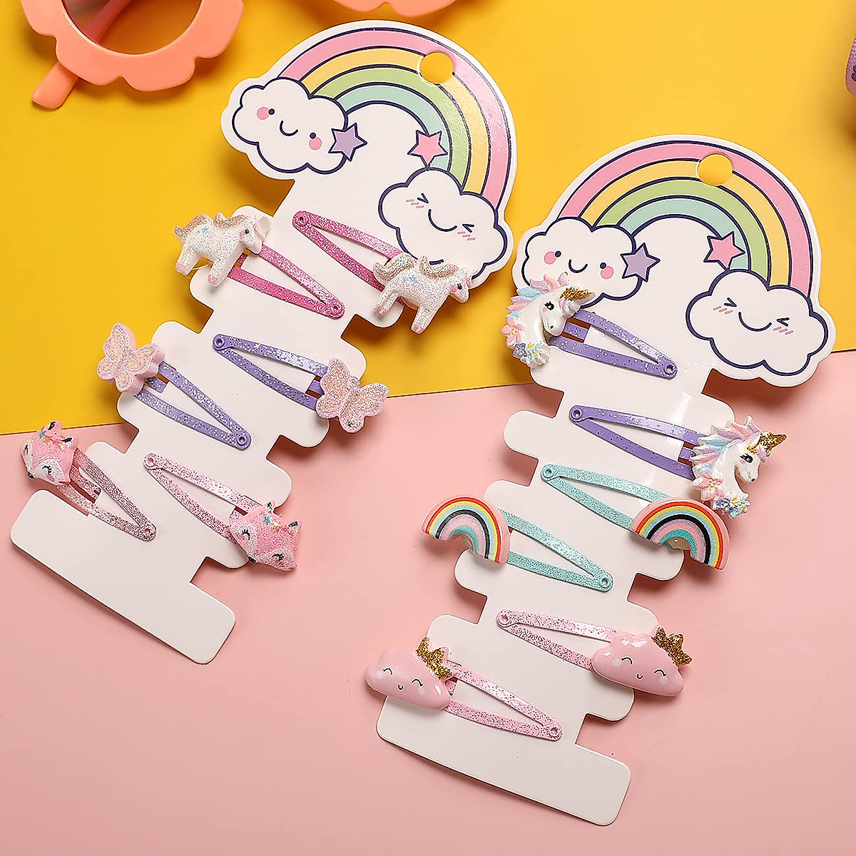 PinkSheep Unicorn Hair Clips Barrettes for Girls, 6 Pairs/12 Pack Fox Rainbow Cloud Shaped Hair Pins, Cute Hair Clips Metal Snap Barrettes Sparkly Hair Accessories For Baby Girls Teens Toddlers