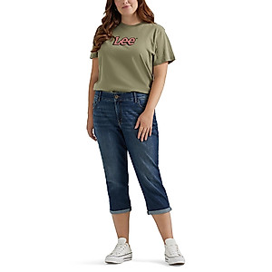 Lee Women's Plus Size Flex Motion Regular Fit 5 Pocket Capri Jean, Bewitched, 14 W