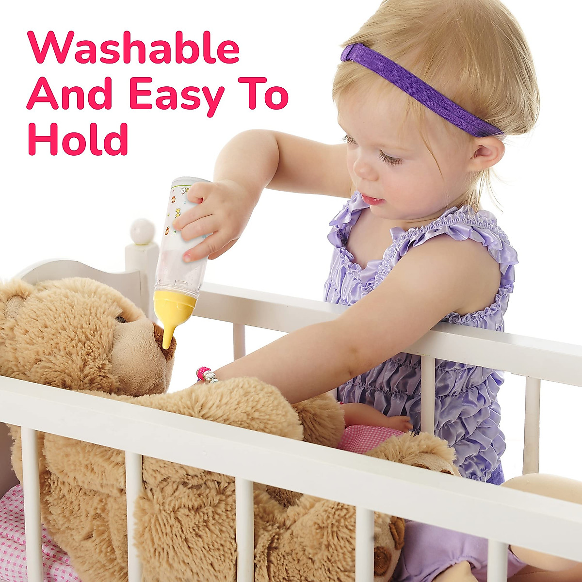 Mommy & Me Magic Bottles - 2 Baby Doll Bottles, Disappearing Milk and Juice Bottles Large Size Especially Bigger for Toddlers