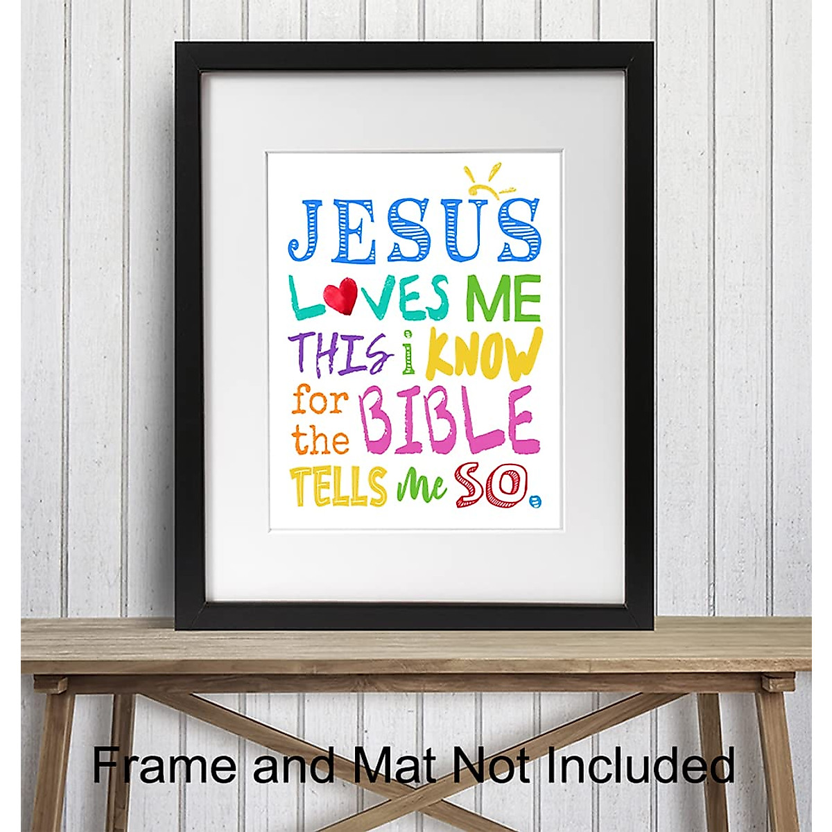 Religious Christian Kids Room Decor for Girls, Boys, Toddler Bedroom - Cute Baby Shower Gift - Jesus Loves Me Bible Verse Wall Art Print - 8x10 Poster Picture