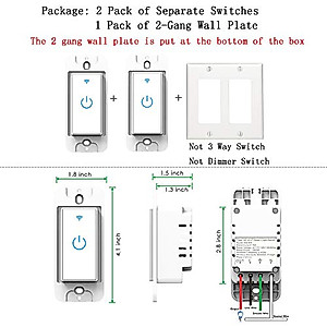 WiFi Light Switch Smart Switch 2 Gang Touch Wall Switch - Compatible with Alexa Google Assistant