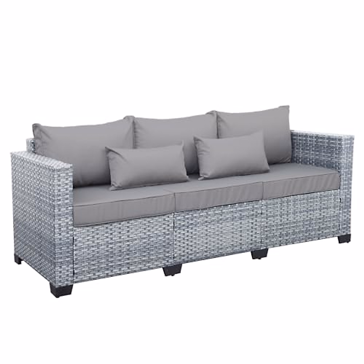 Patio Furniture Outdoor Sofa Grey Wicker Outdoor Furniture Outdoor Couch Deep Seat Sofa Hight Backrest with Waterproof Cover and Anti-Slip Cushions, Grey
