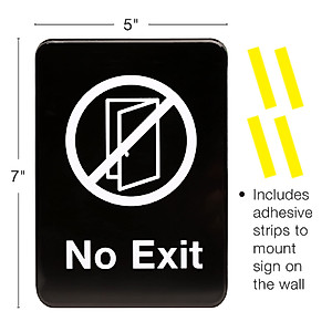 Excello Global Products No Exit Sign: Easy to Mount Informative Plastic Sign with Symbols 9" x 3", Pack of 3 (Black)