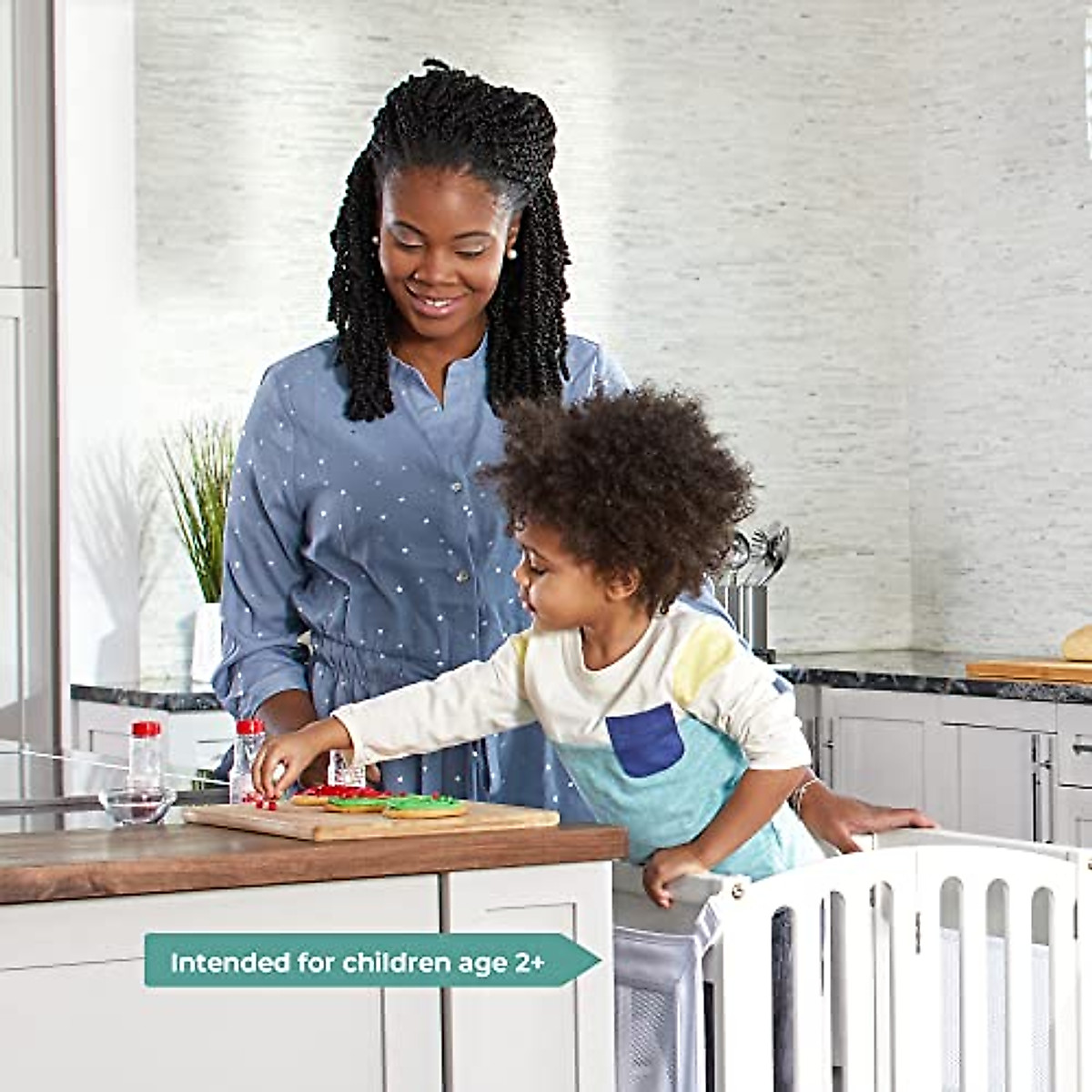 Guidecraft Contemporary Kitchen Helper® Stool and 2 Keepers - White: Wooden, Adjustable Height, Safety Folding Tower for Toddlers