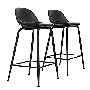 CangLong Faux Leather Back and Footrest Modern Counter Stool Chair Height for Pub Coffee Home Dinning Kitchen, Set of 2, Black